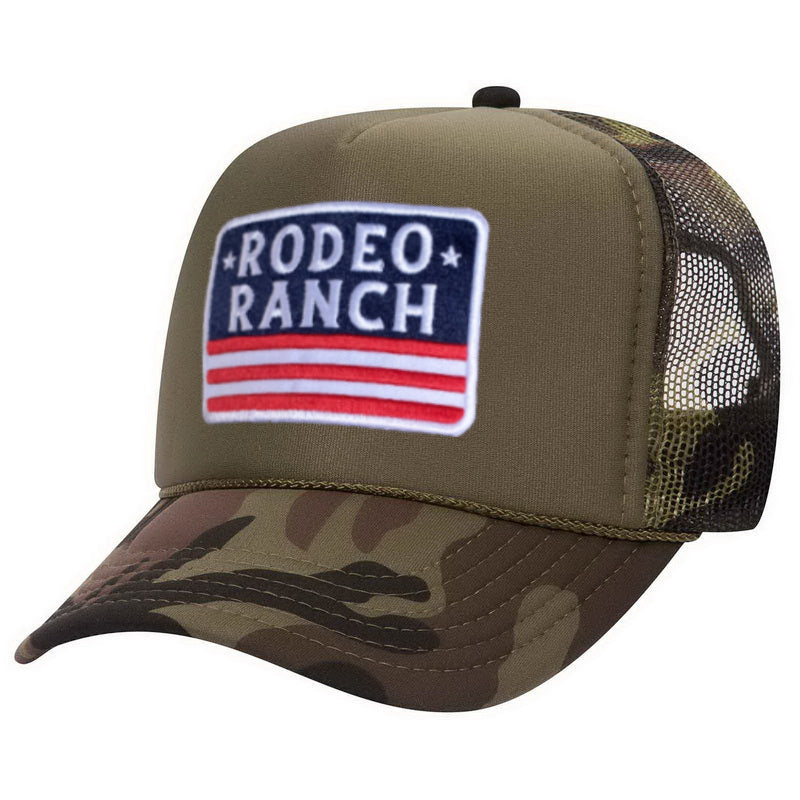 Rodeo Ranch Flag Hat - Camo with Military Green Foam Front – Rodeo ...
